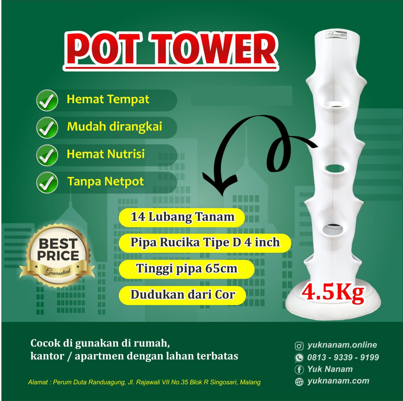 pot tower 14 Lubang Tanam Tinggi 65 cm | Yuk Nanam