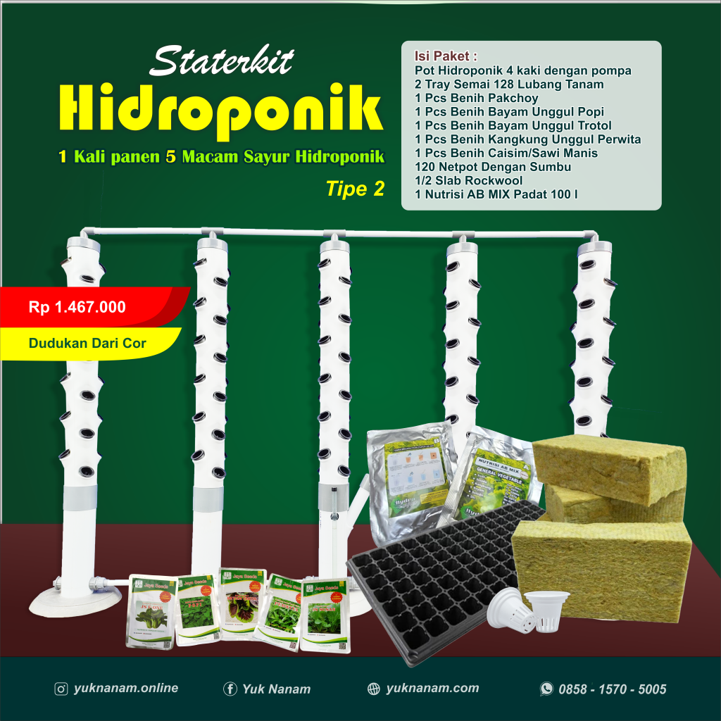 Staterkit Hidroponik Tipe 2 ( 1 Kali Panen 5 Macam Sayuran ) | Yuk Nanam